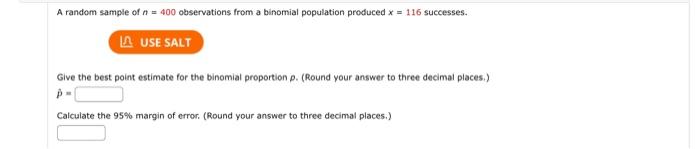 Solved A random sample of n=400 observations from a binomial | Chegg.com