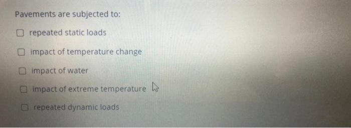 Solved Pavements are subjected to: repeated static loads | Chegg.com