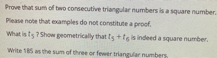 Solved Prove That Sum Of Two Consecutive Triangular Numbers 4979