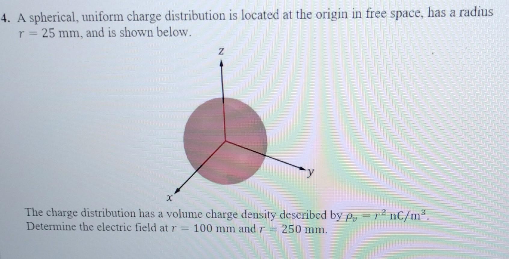 Solved A spherical, uniform charge distribution is located | Chegg.com