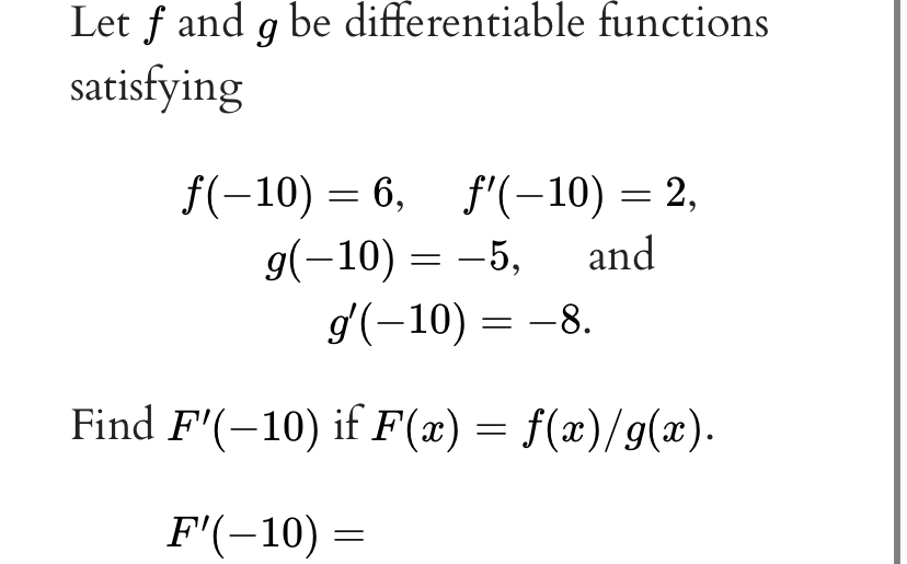 Solved Let f ﻿and g ﻿be differentiable functions | Chegg.com