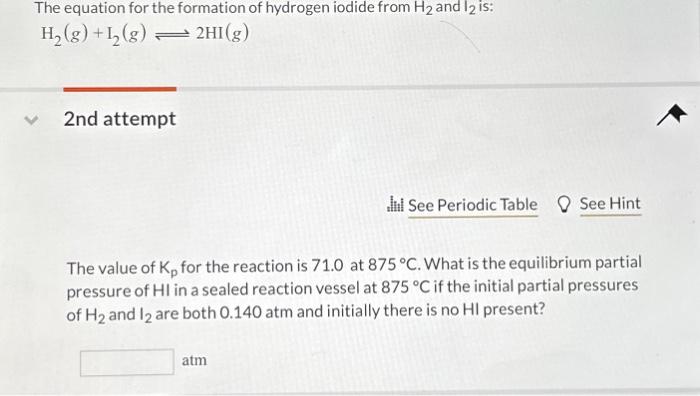 Solved The equation for the formation of hydrogen iodide | Chegg.com