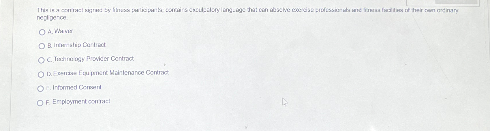 Solved This is a contract signed by fitness participants; | Chegg.com