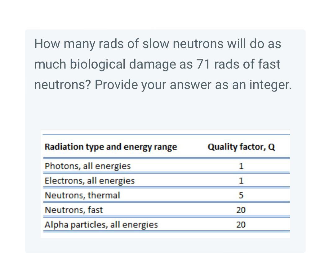 Solved How many rads of slow neutrons will do as much | Chegg.com