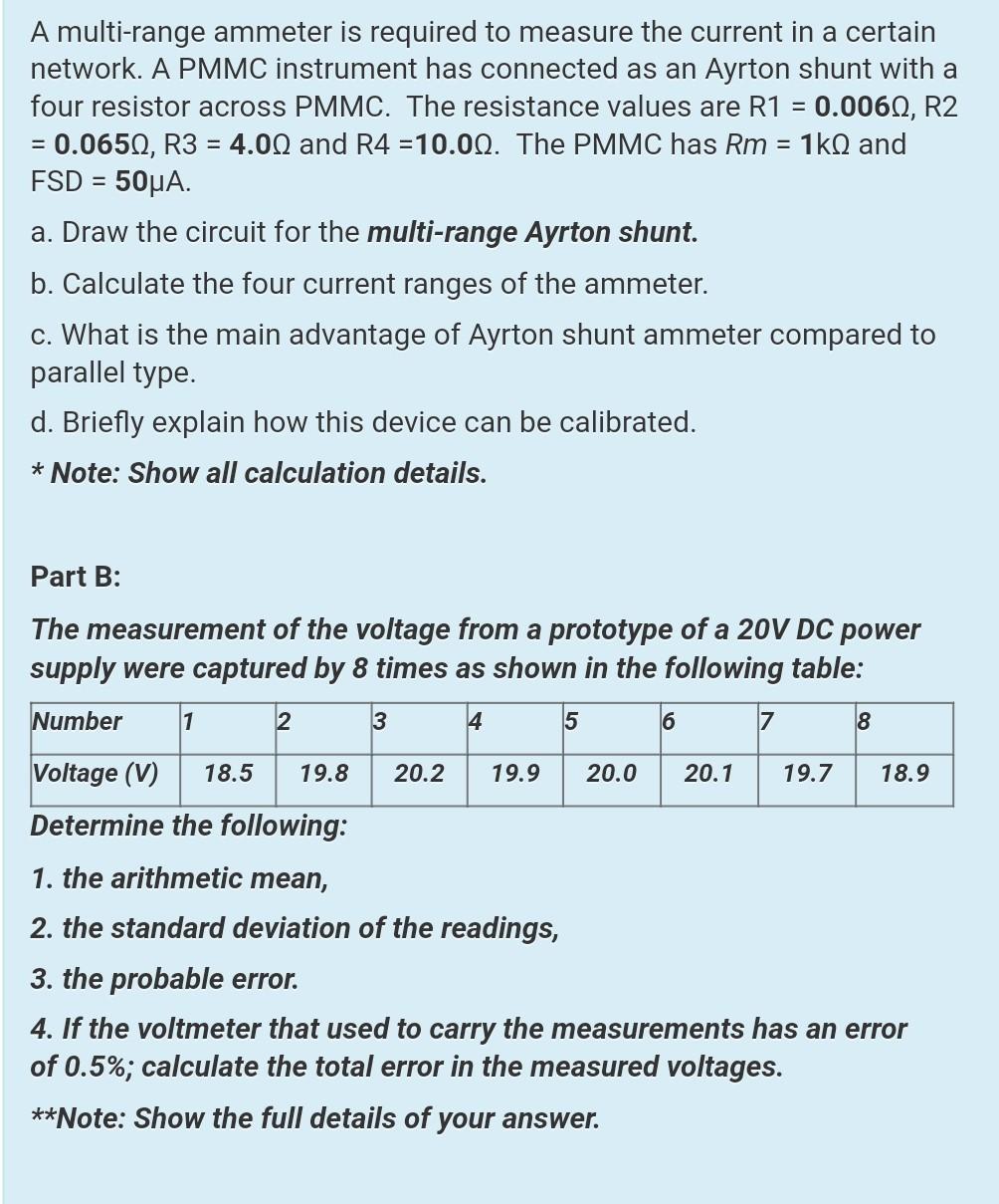 Solved A multi-range ammeter is required to measure the | Chegg.com