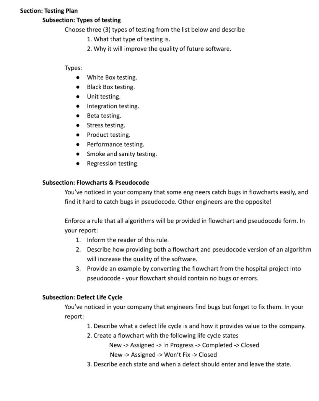 Solved Choose three (3) types of testing from the list below | Chegg.com