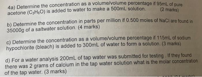 Solved 4a) Determine the concentration as a volume/volume | Chegg.com