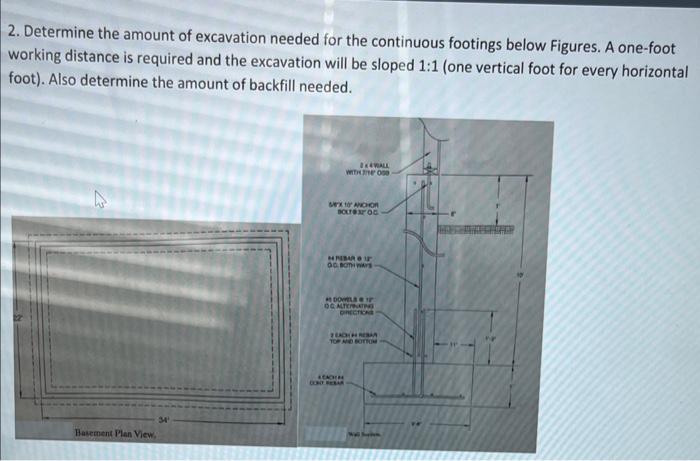 2. Determine the amount of excavation needed for the | Chegg.com