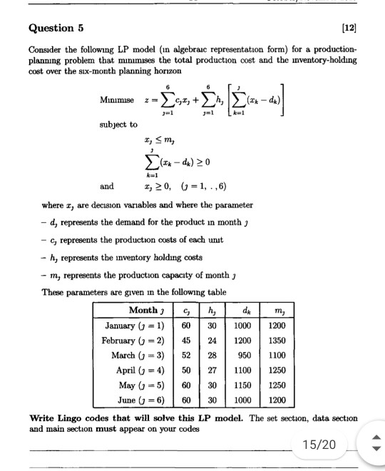 Question 5 [12] Consider the following LP model (in | Chegg.com