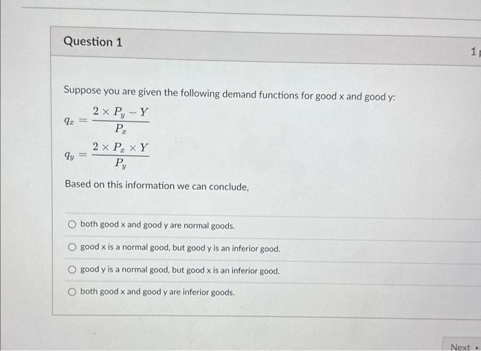 Solved Suppose you are given the following demand functions | Chegg.com