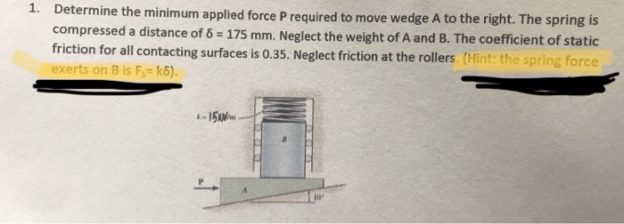 Solved Determine The Minimum Applied Force P Required To