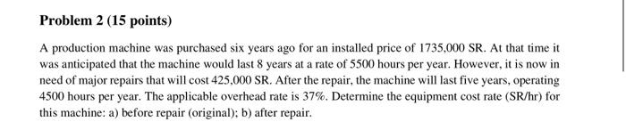 Solved Problem 2 (15 points) A production machine was | Chegg.com