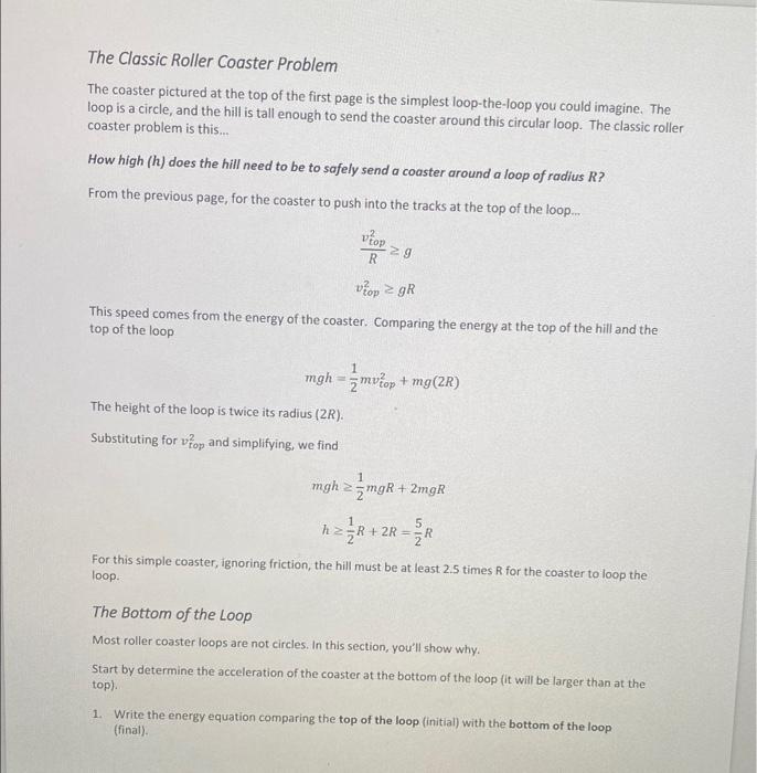 Solved Roller Coasters Understanding the forces and | Chegg.com