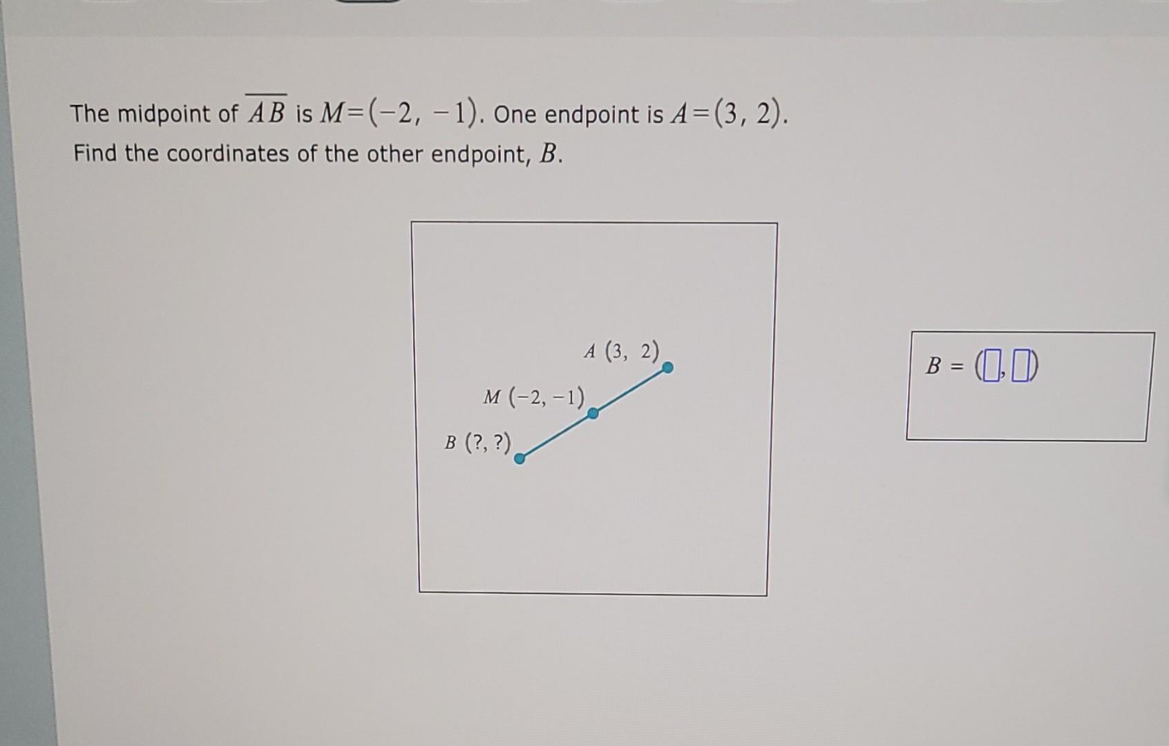Solved The midpoint of AB is M=(−2,−1). One endpoint is | Chegg.com