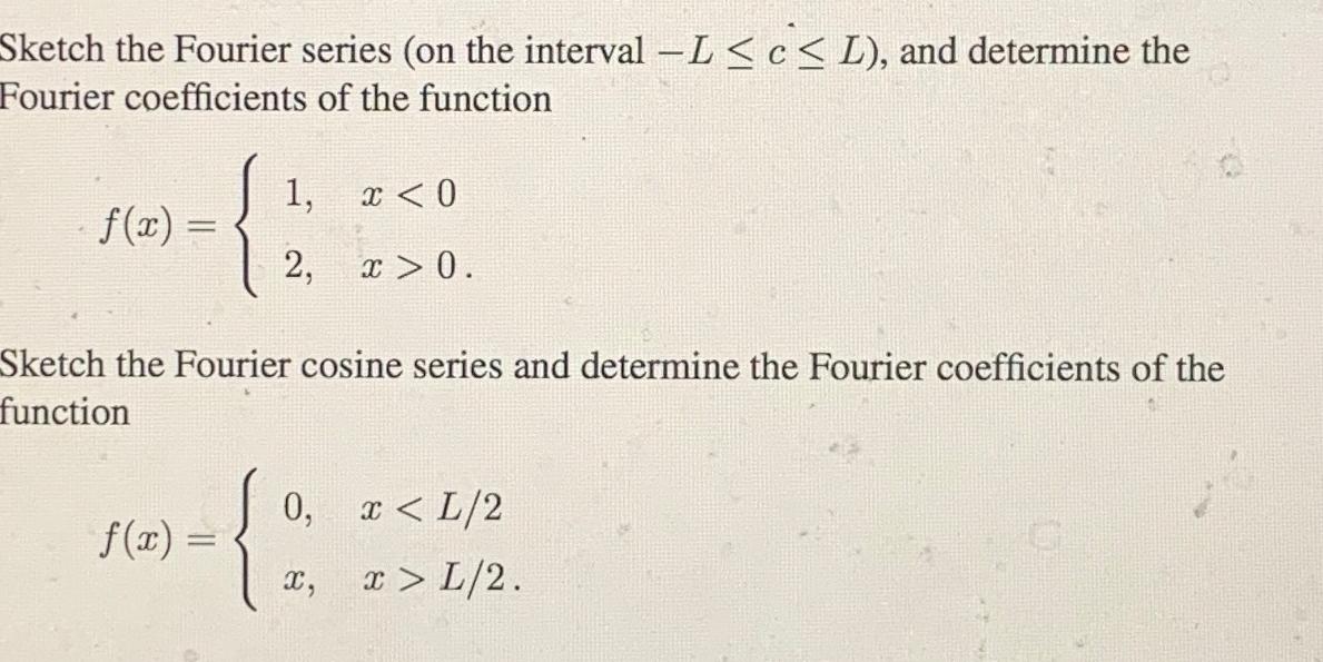 Solved Sketch the Fourier series (on the interval -L≤c≤L ), | Chegg.com