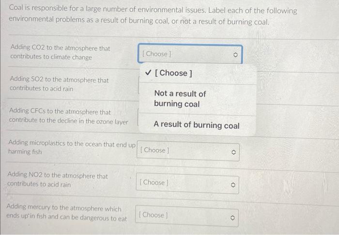Solved Coal is responsible for a large number of | Chegg.com