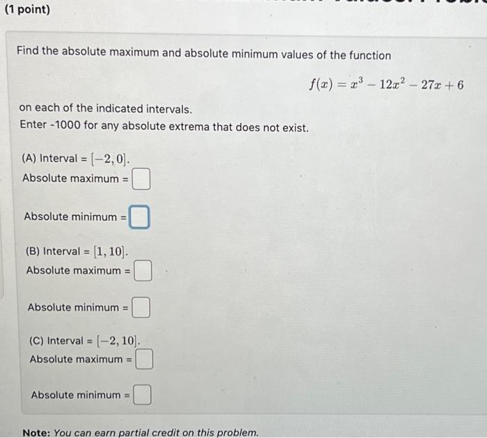 Solved Find the absolute maximum and absolute minimum values | Chegg.com