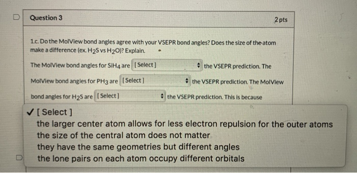 Solved DQuestion 3 2pts 1c. Do the MolView bond angles agree | Chegg.com