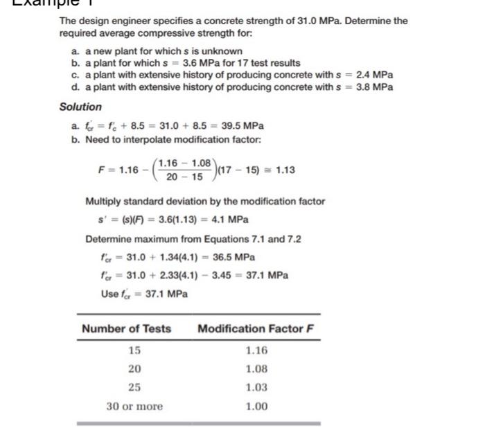 Solved The design engineer specifies a concrete strength of | Chegg.com
