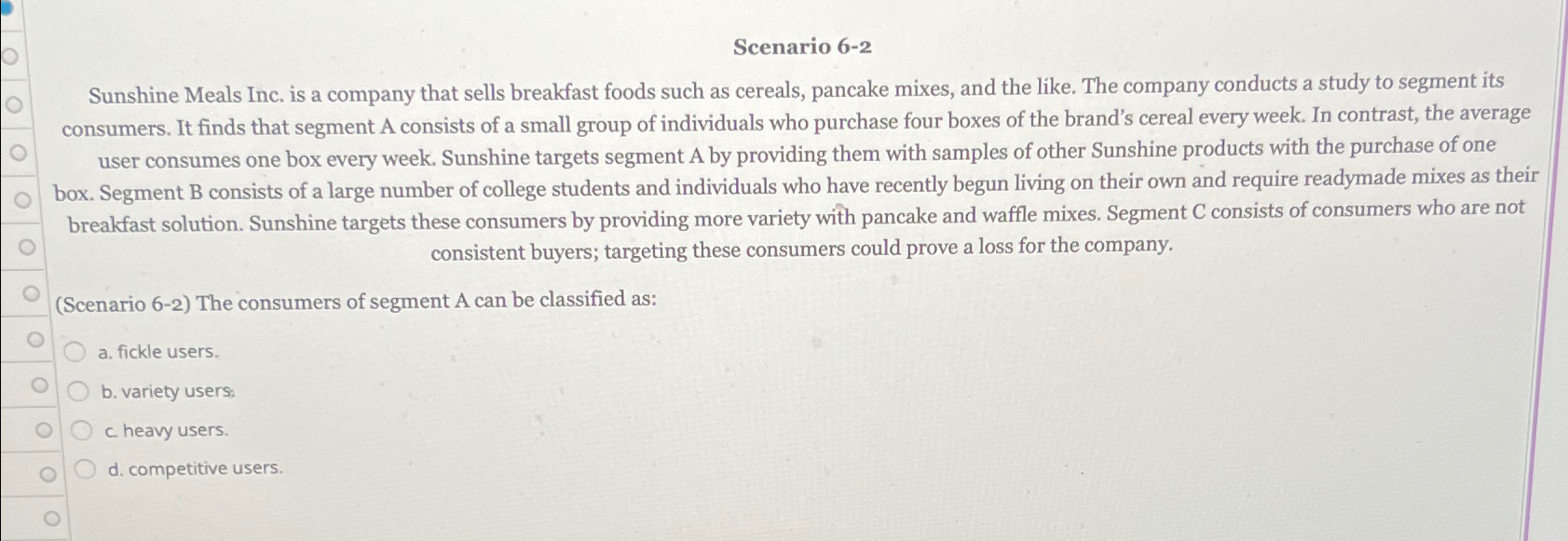 Solved Scenario 6-2Sunshine Meals Inc. is a company that | Chegg.com