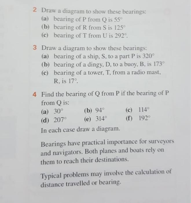Solved 2 Draw a diagram to show these bearings: (a) bearing | Chegg.com