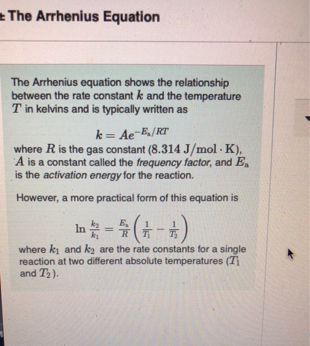 Solved The Arrhenius Equation The Arrhenius equation shows | Chegg.com