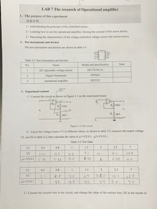 Solved LAB 7 The research of Operational amplifier 1. The | Chegg.com