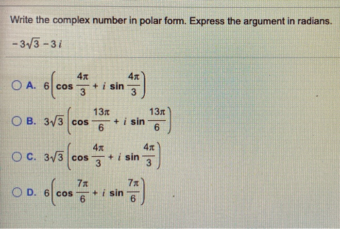 Solved Write the complex number in polar form. Express the | Chegg.com
