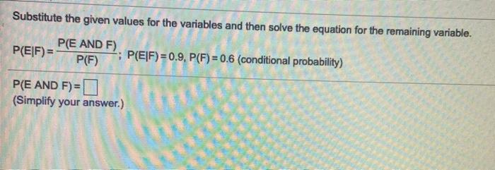 Solved Substitute the given values for the variables and | Chegg.com