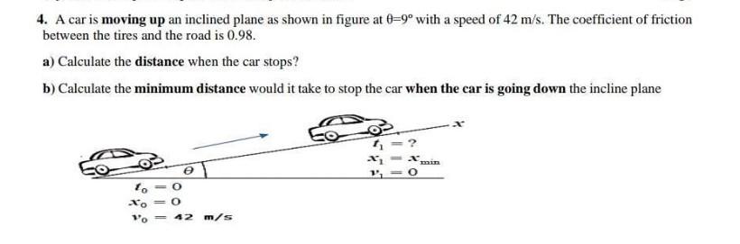 Solved 4. A car is moving up an inclined plane as shown in | Chegg.com