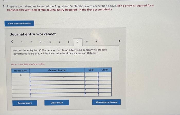 Solved 2. Prepare journal entries to record the August and | Chegg.com