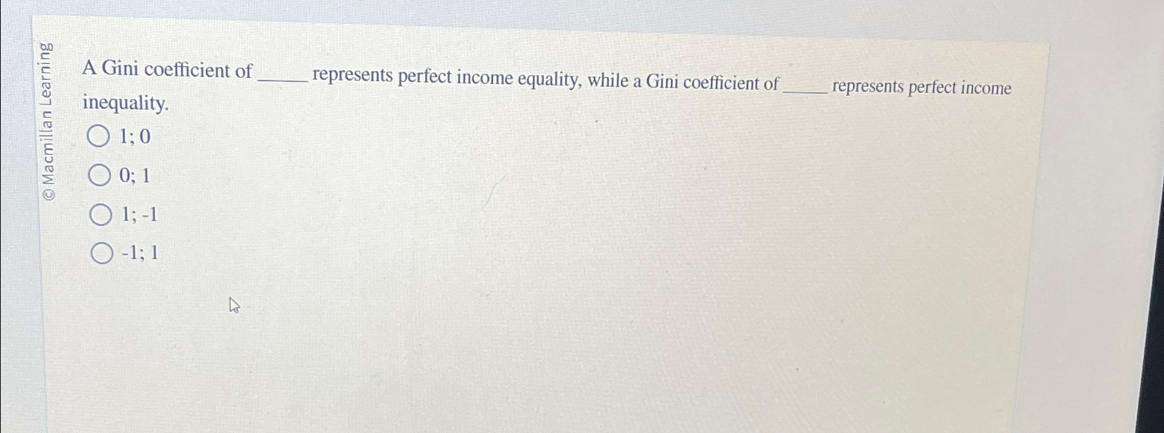 Solved A Gini coefficient of inequality.represents perfect | Chegg.com