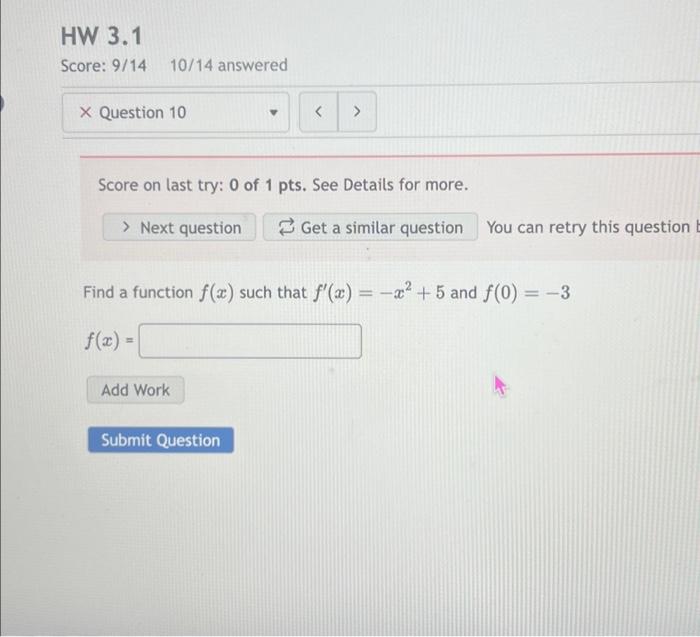 Solved Find A Function F X Such That F X X² 5 And F 0