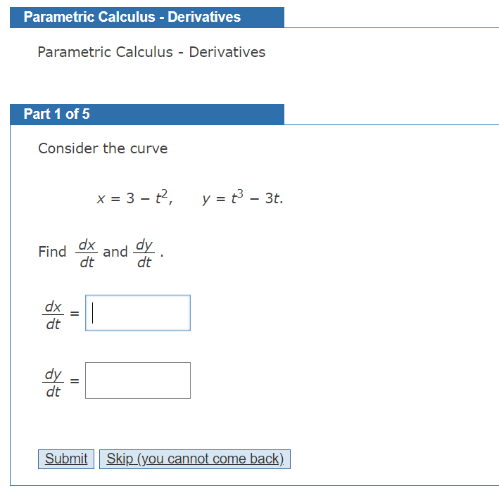 Solved Parametric Calculus - ﻿DerivativesParametric Calculus | Chegg.com