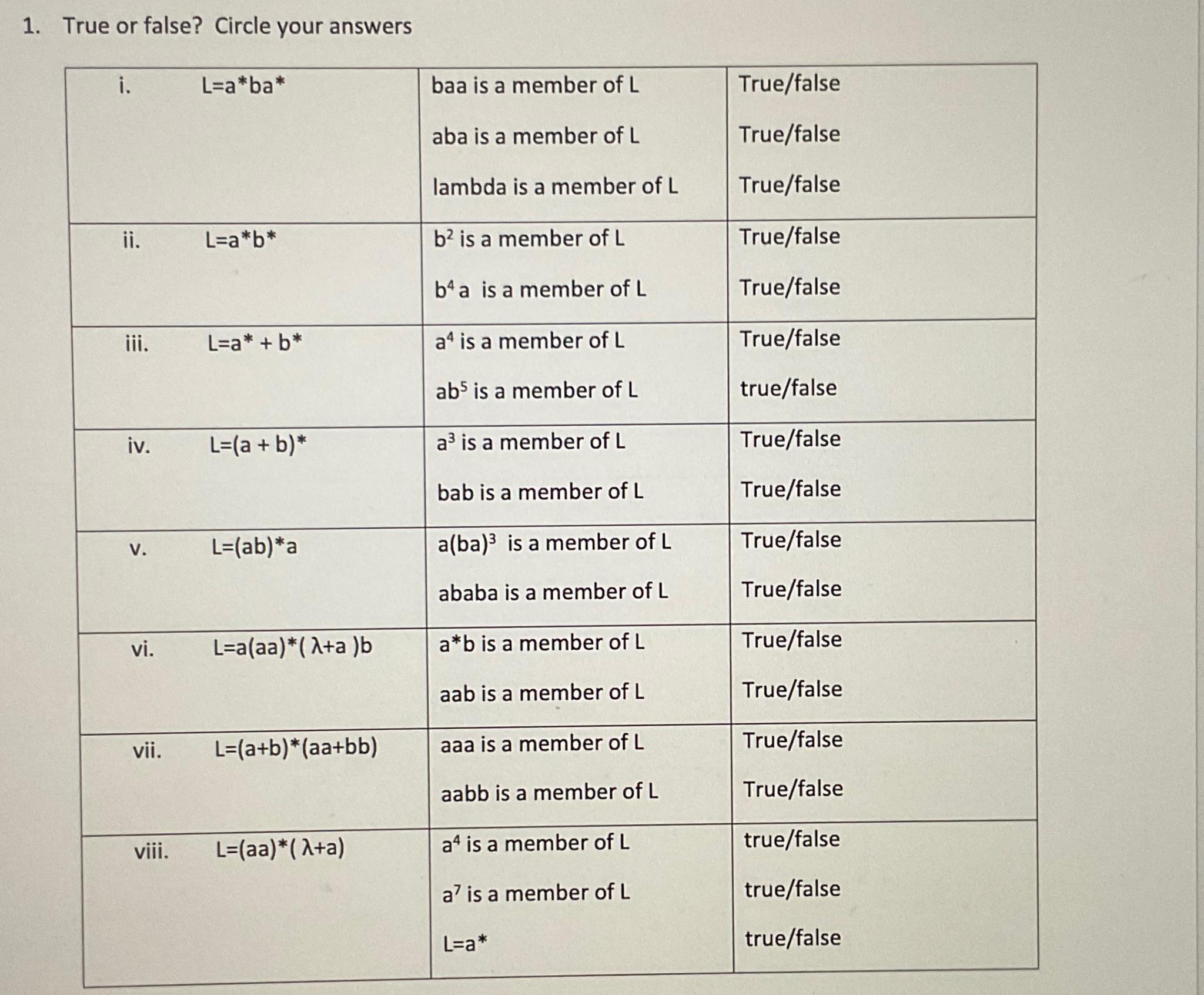 Solved True or false? Circle your | Chegg.com