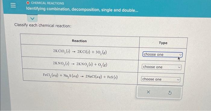 Solved Classify Each Chemical Reaction