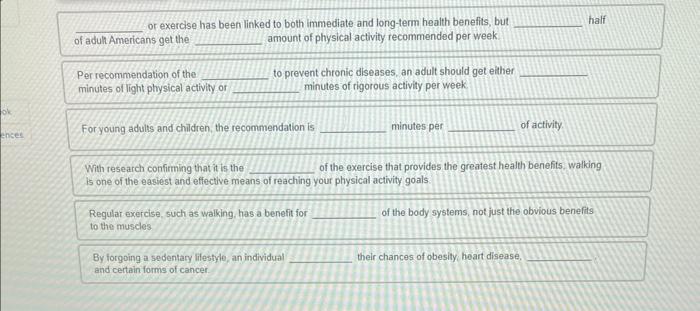 Solved Importance of regular exercise Complete the following | Chegg.com