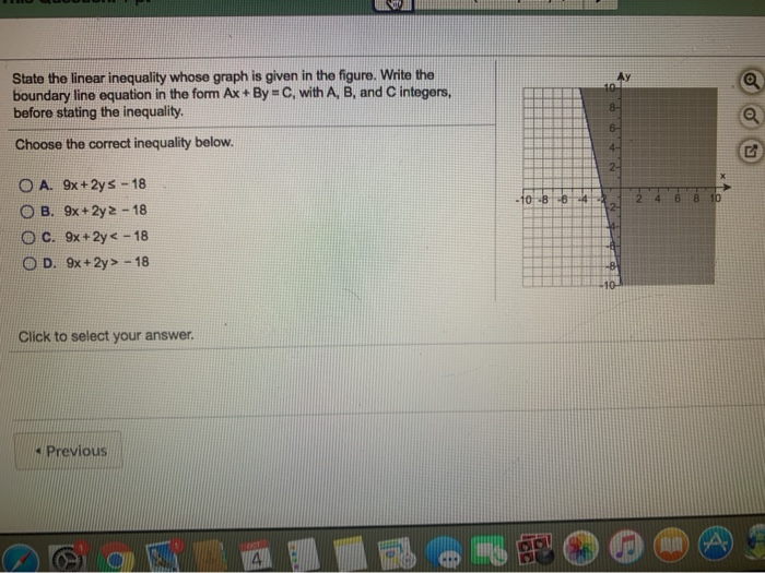 Solved Ay 10 8 State the linear inequality whose graph is | Chegg.com