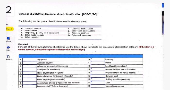 Solved Exercise 3-1 (Algo) Balance sheet; missing elements | Chegg.com