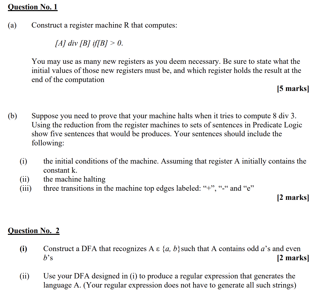 Solved Question No. 2(i) ﻿Construct a DFA that recognizes | Chegg.com