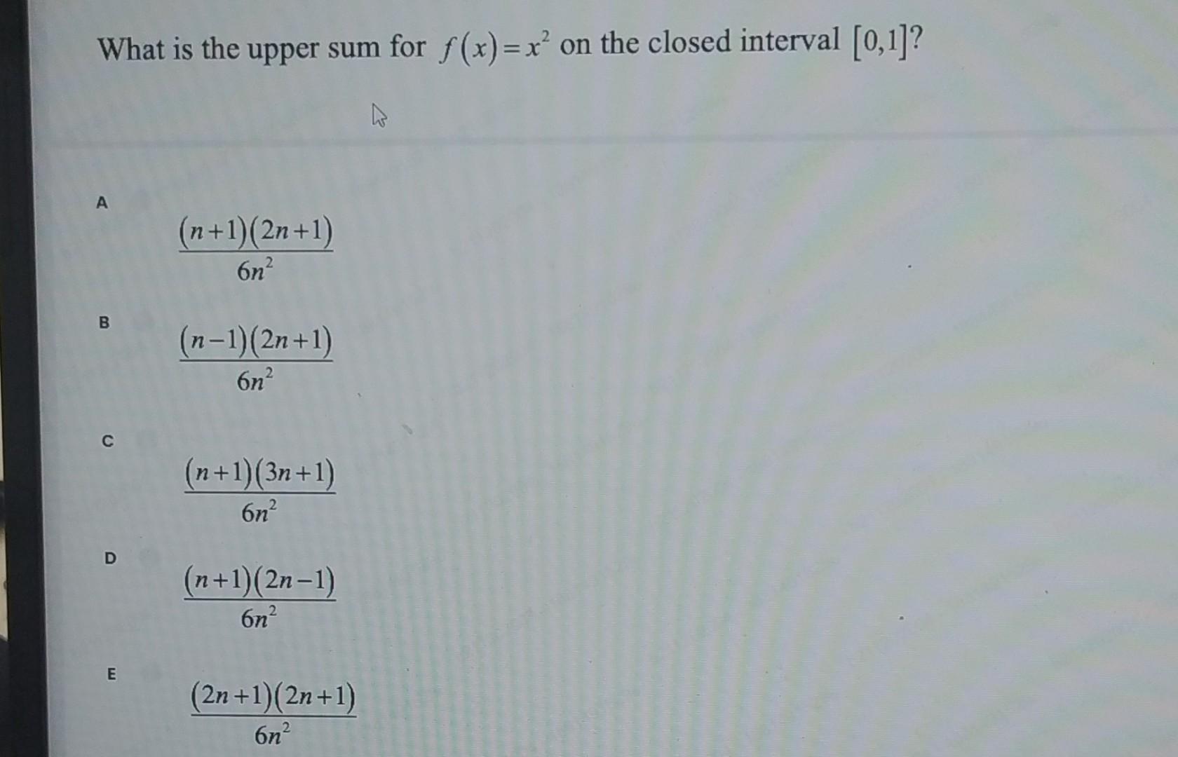 Solved What is the upper sum for f(x)=x2 on the closed | Chegg.com
