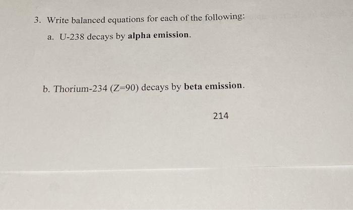 Solved 3. Write balanced equations for each of the | Chegg.com
