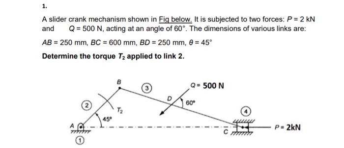 Solved 1. A slider crank mechanism shown in Fig below. It is | Chegg.com