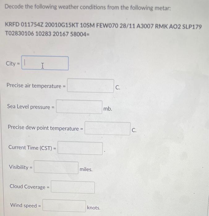 Solved Decode the following weather conditions from the | Chegg.com