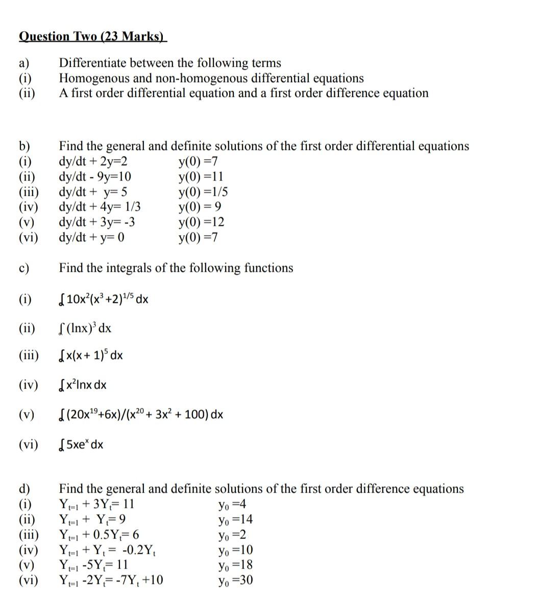Solved Question Two (23 Marks) a) Differentiate between the | Chegg.com