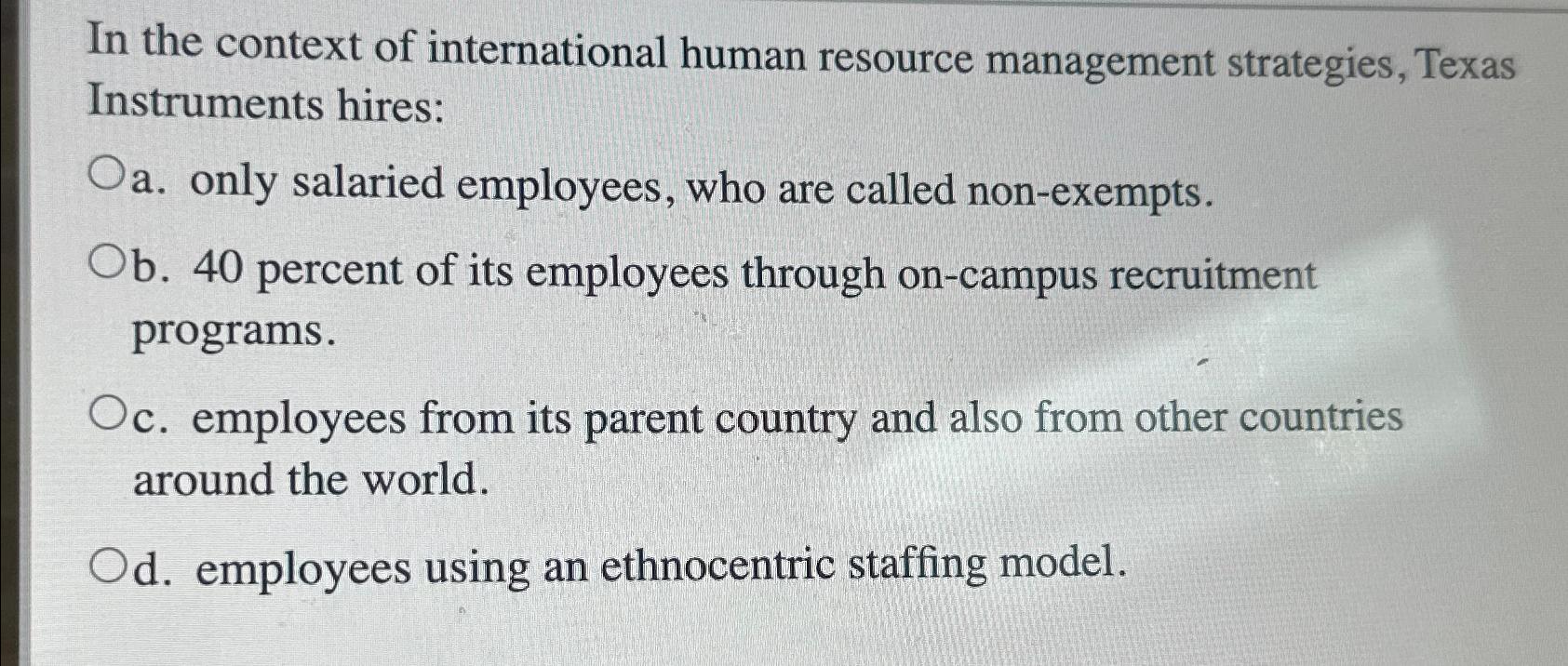 Solved In the context of international human resource | Chegg.com