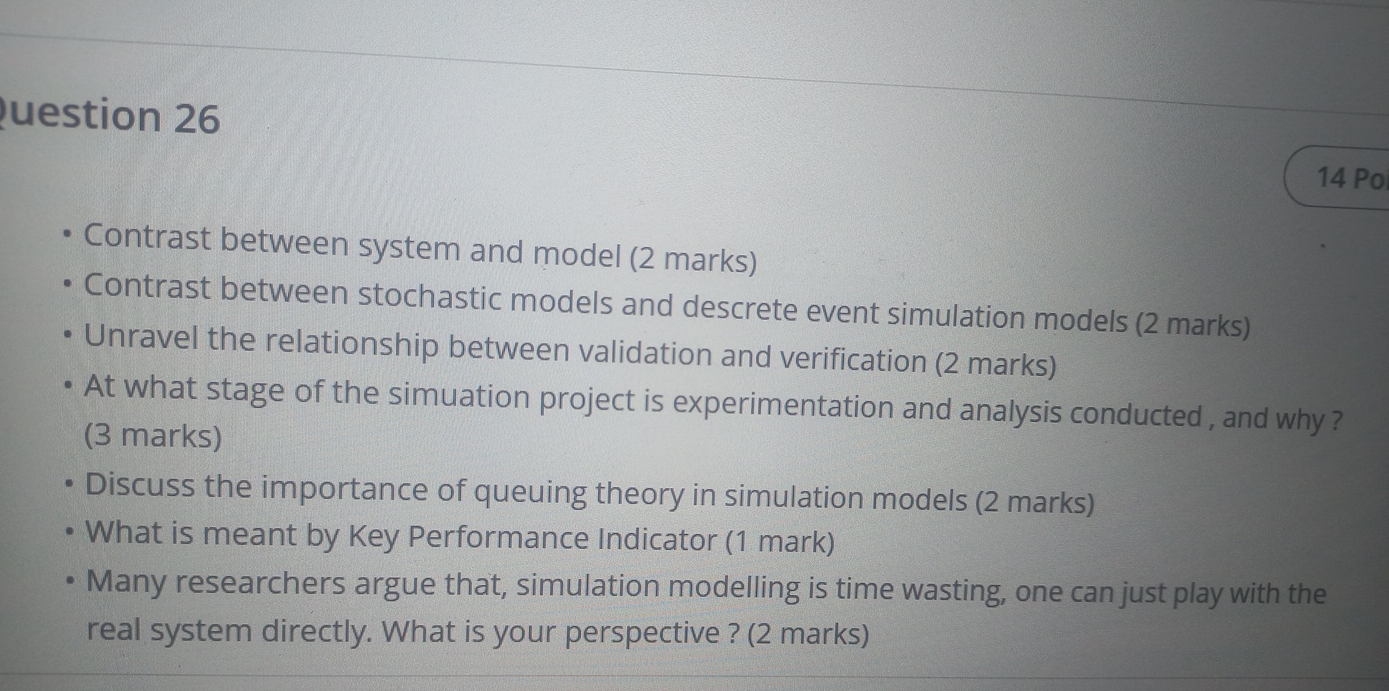 Solved uestion 26Contrast between system and model (2 | Chegg.com