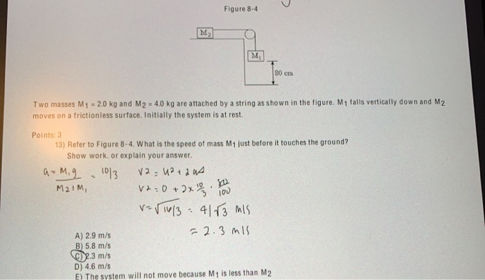 Solved Figure 8-4 M M 80 cm Two masses M1 = 2.0 kg and M2 | Chegg.com