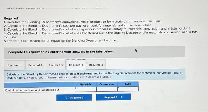 Solved Required: 1. Calculate the Blending Department's | Chegg.com