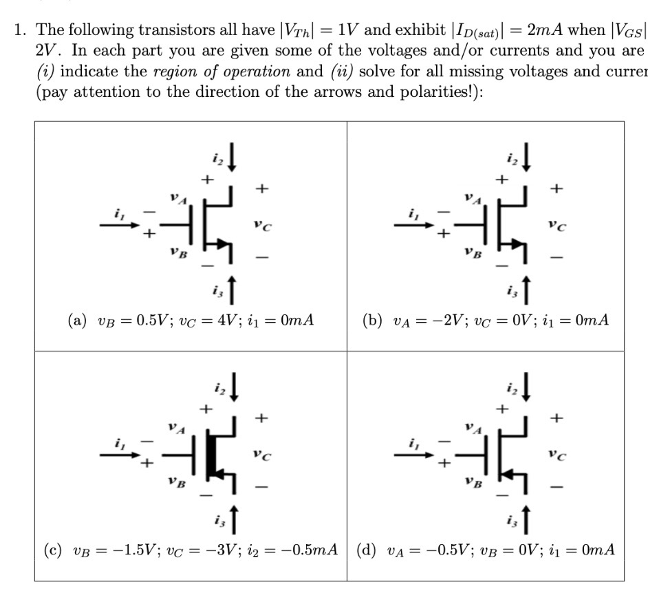 Solved The following transistors all have |VTh|=1V ﻿and | Chegg.com